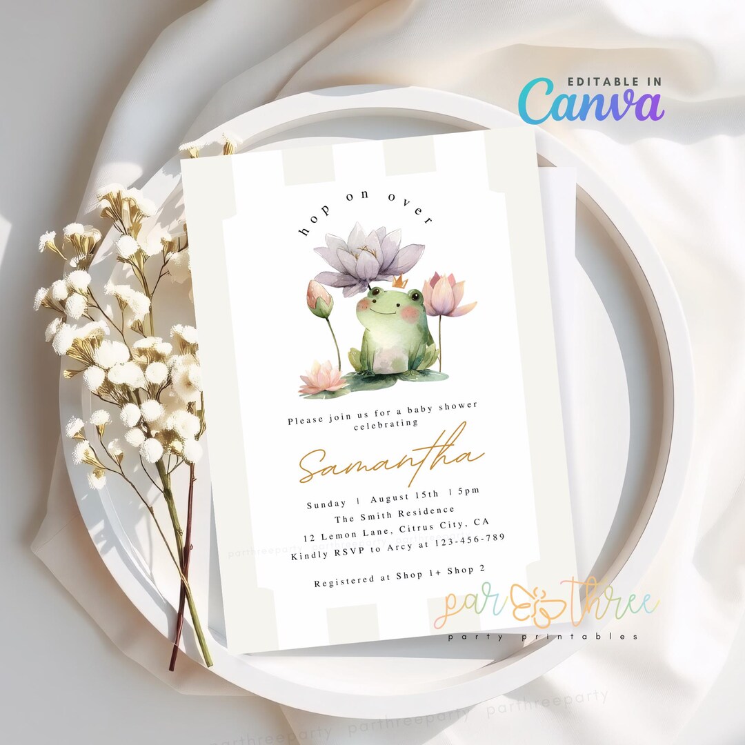Editable Frog Baby Shower Invitation, Cute Pond Baby Shower Invite, Hop ...