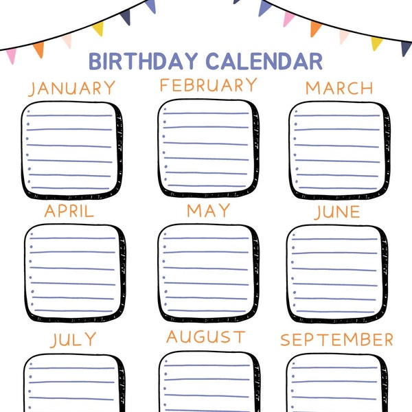 Printable Monthly Birthday Tracker, Events Planner, Adult Home Calender ...