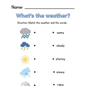 Childrens Weather Match Game Worksheet, Kids Classroom Learning ...