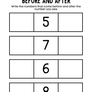 Childrens Before and After Math Numbers Worksheet, ELA Elementary ...