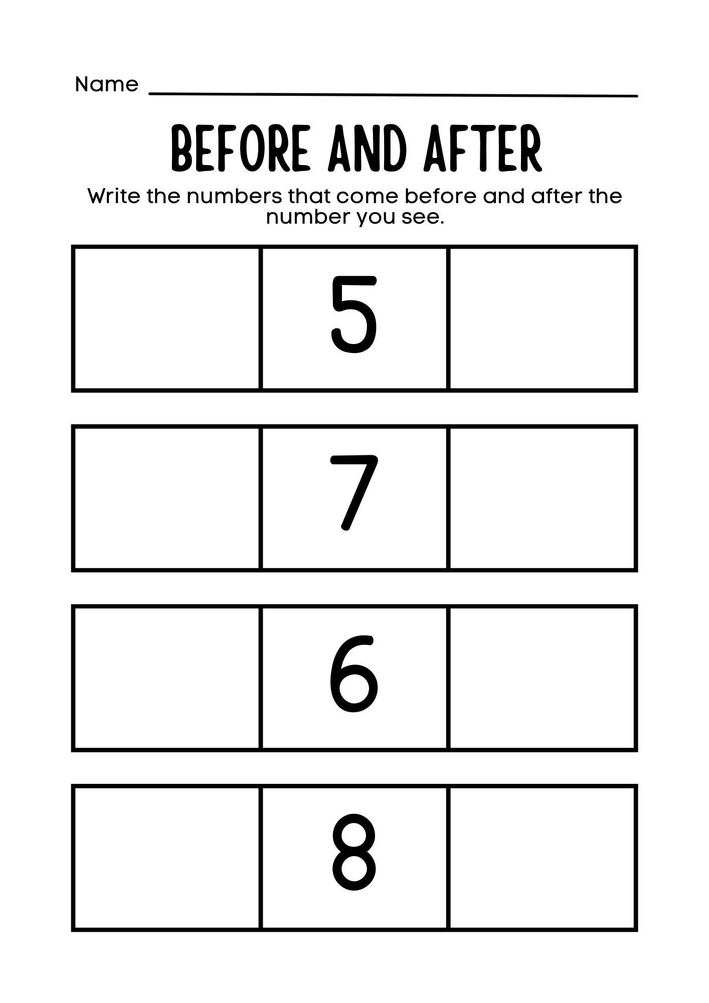 Childrens Before and After Math Numbers Worksheet, ELA Elementary ...