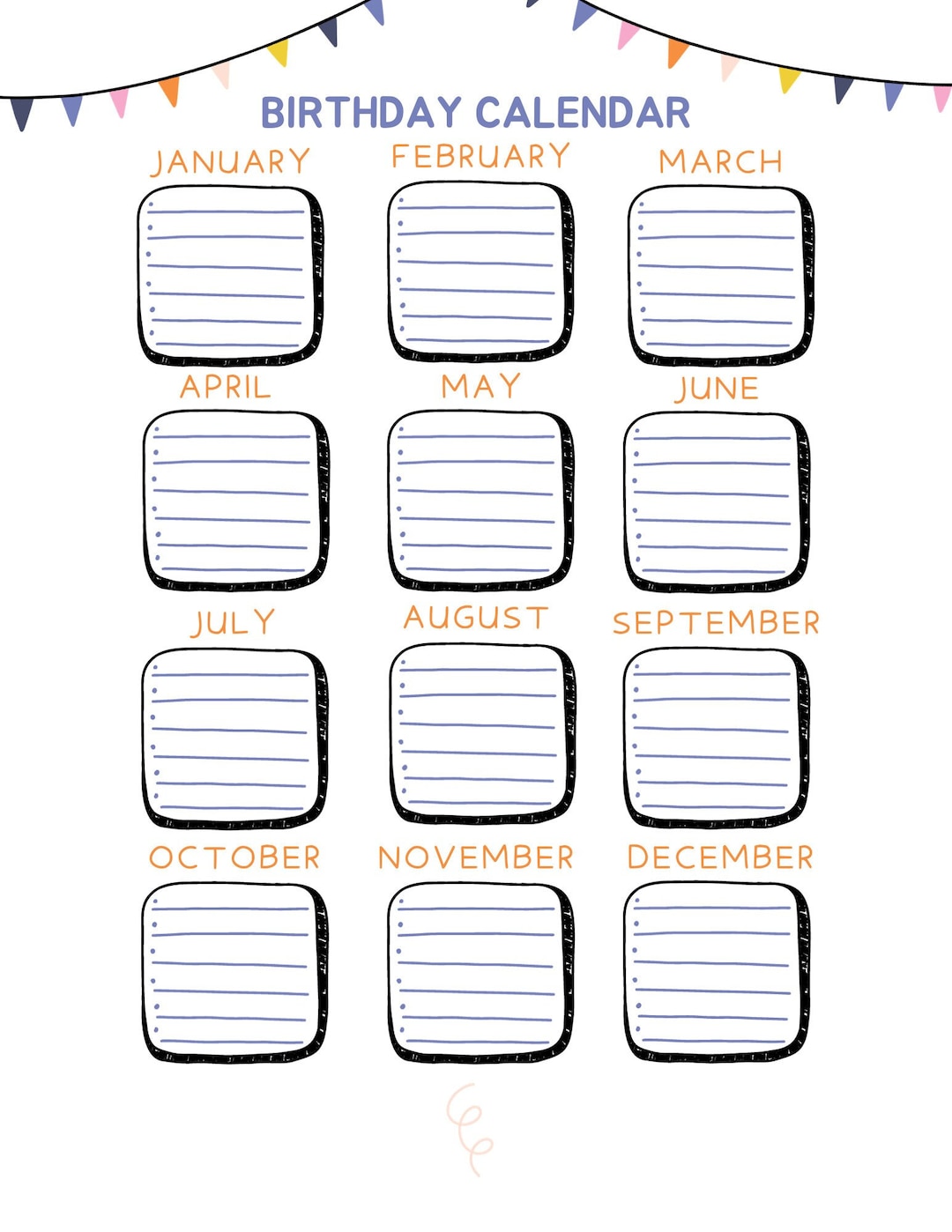 Printable Monthly Birthday Tracker, Events Planner, Adult Home Calender ...