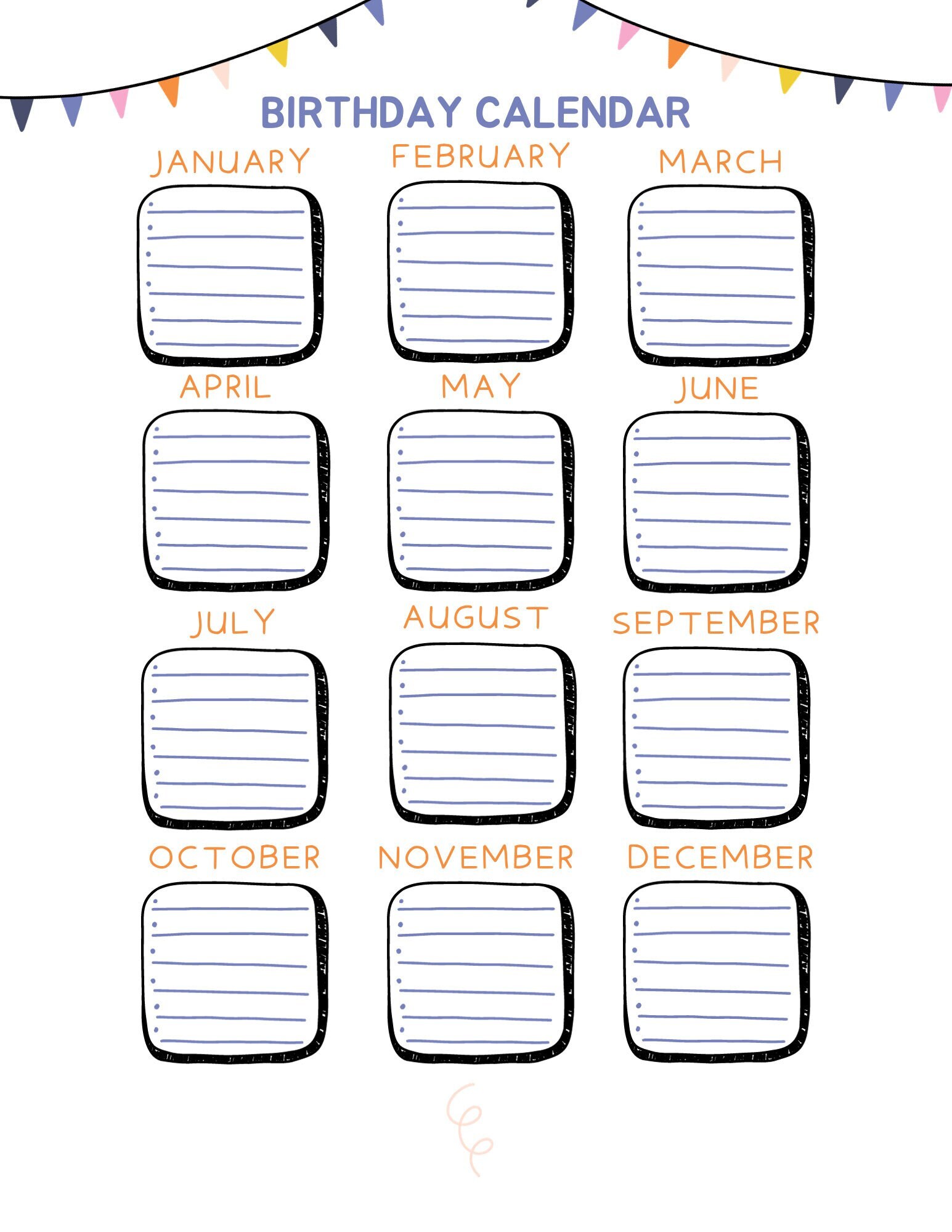 Printable Monthly Birthday Tracker, Events Planner, Adult Home Calender ...