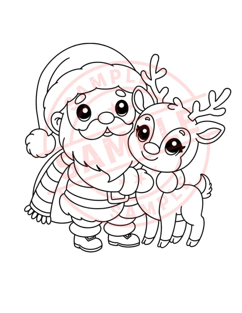 Childrens Santa Claus Reindeer Coloring, Kids Holiday Classroom ...