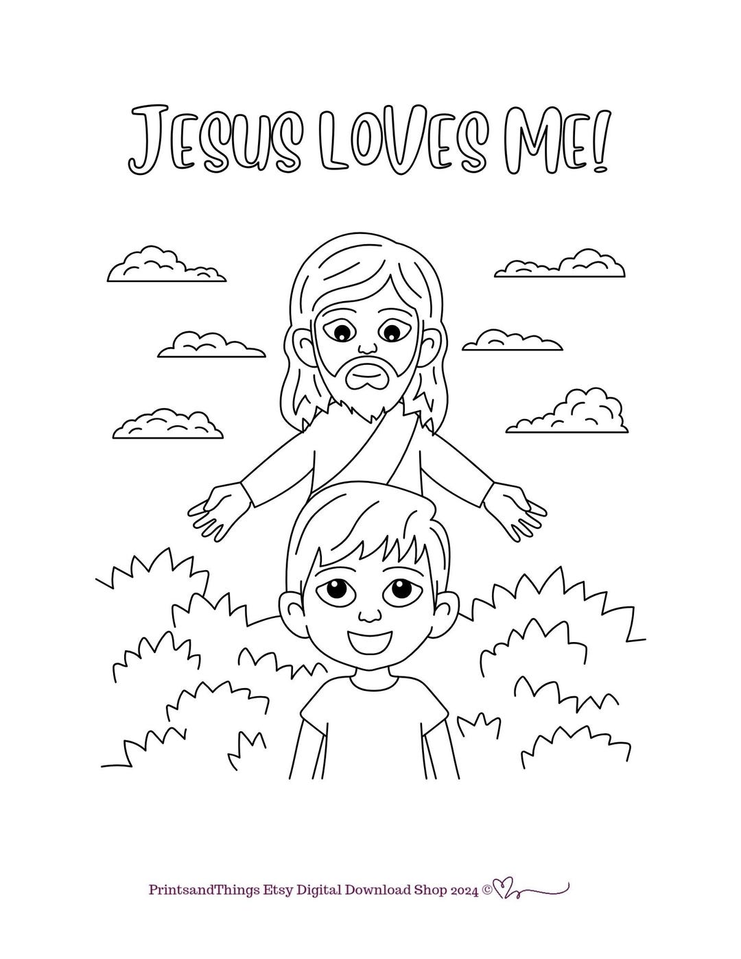Childrens Jesus Loves Me Coloring Page, Kids Christian Catholic ...
