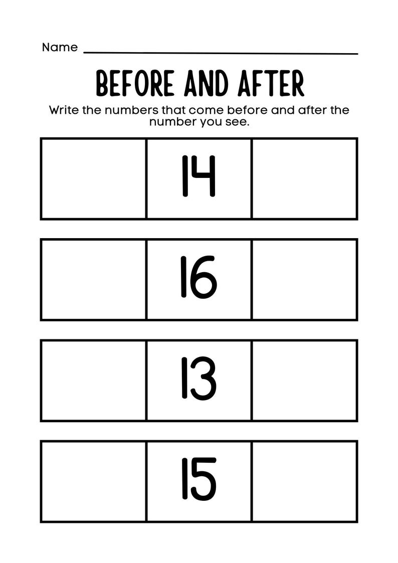 Childrens Before and After Math Numbers Worksheet, ELA Elementary ...