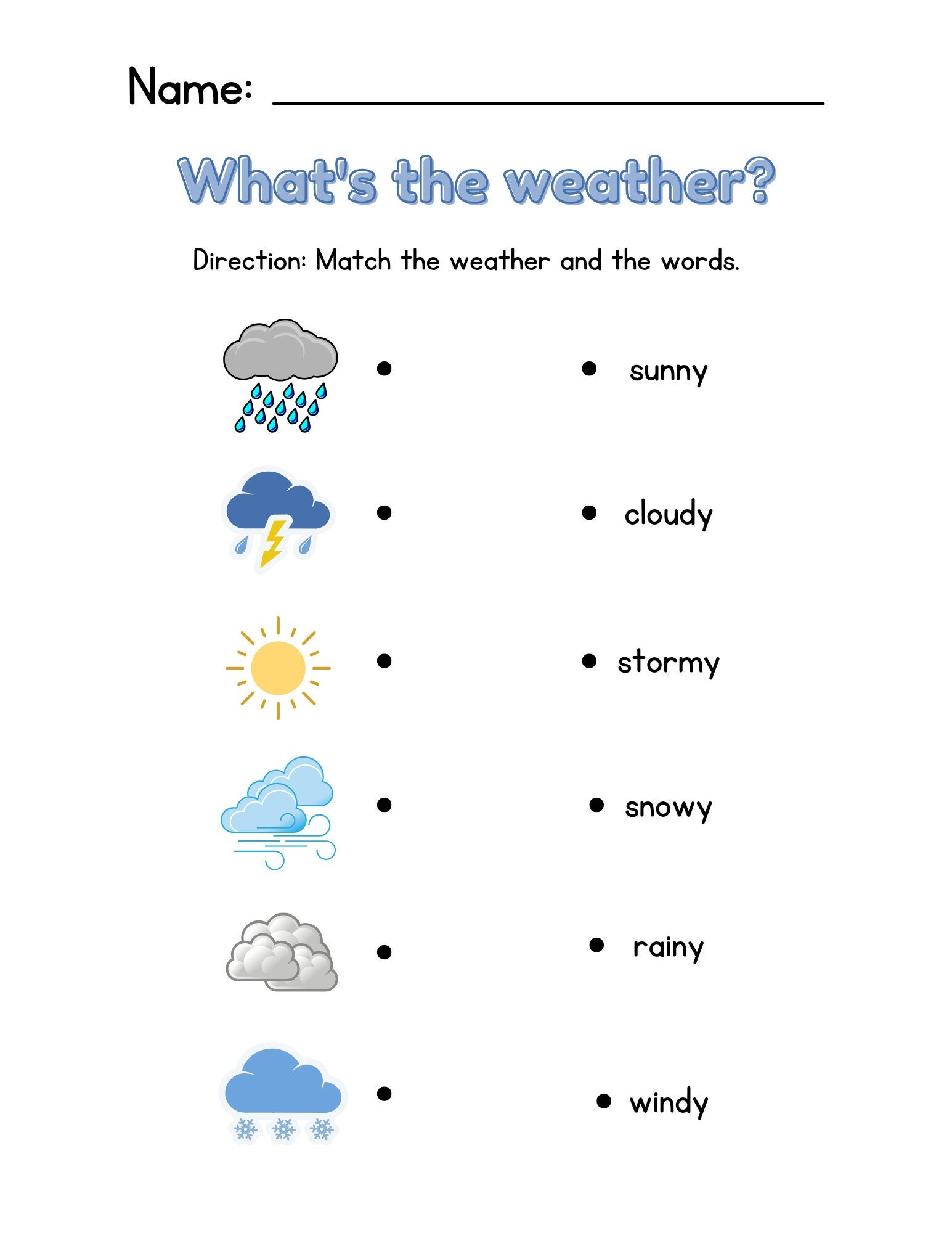 Childrens Weather Match Game Worksheet, Kids Classroom Learning ...