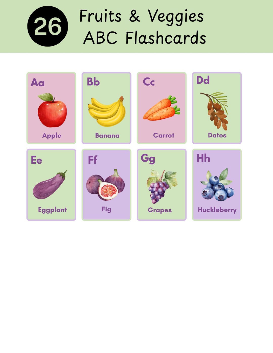 Fruits & Veggies ABC Flashcards: Kids Learning Activity (digital ...