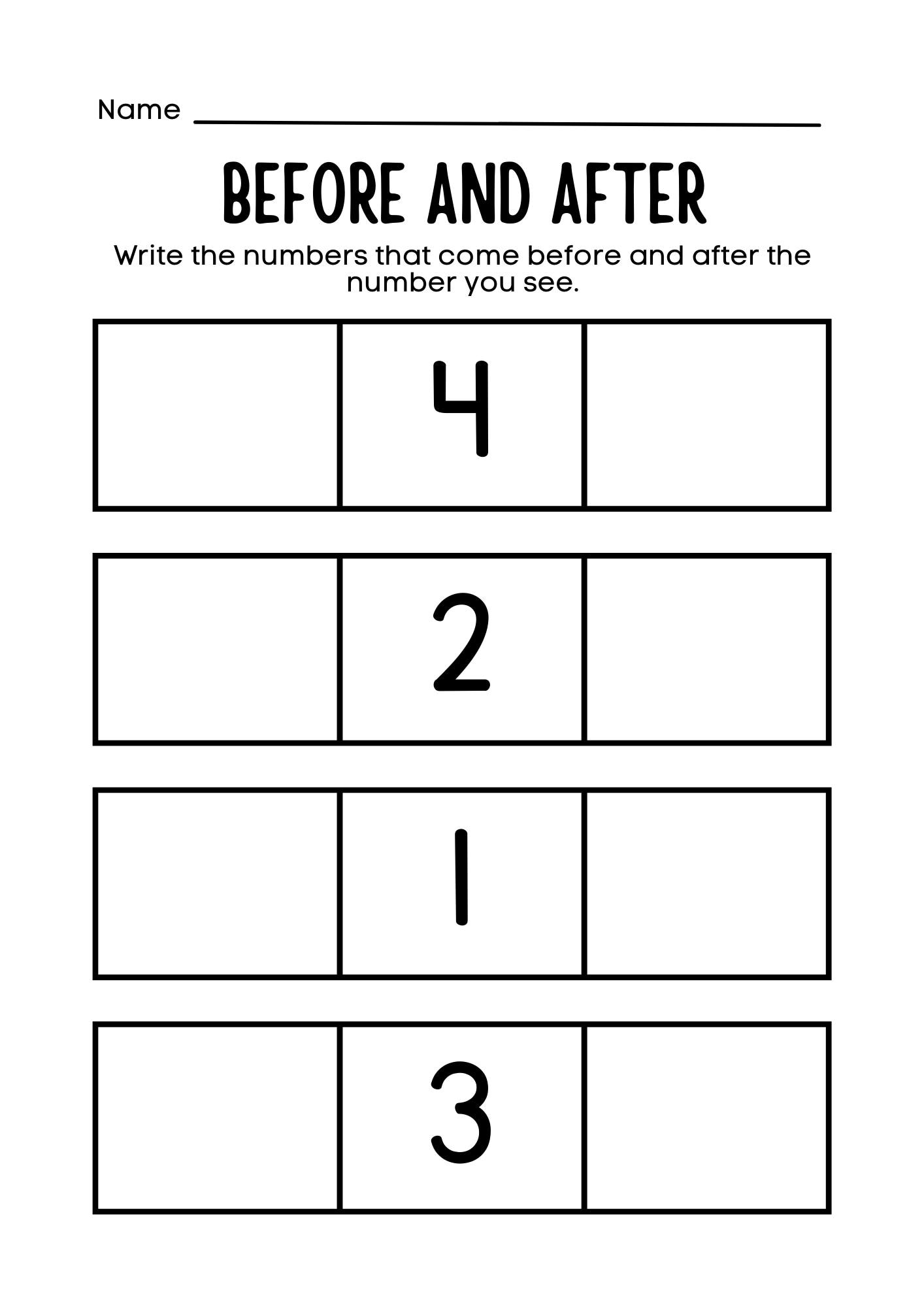 Childrens Before and After Math Numbers Worksheet, ELA Elementary ...