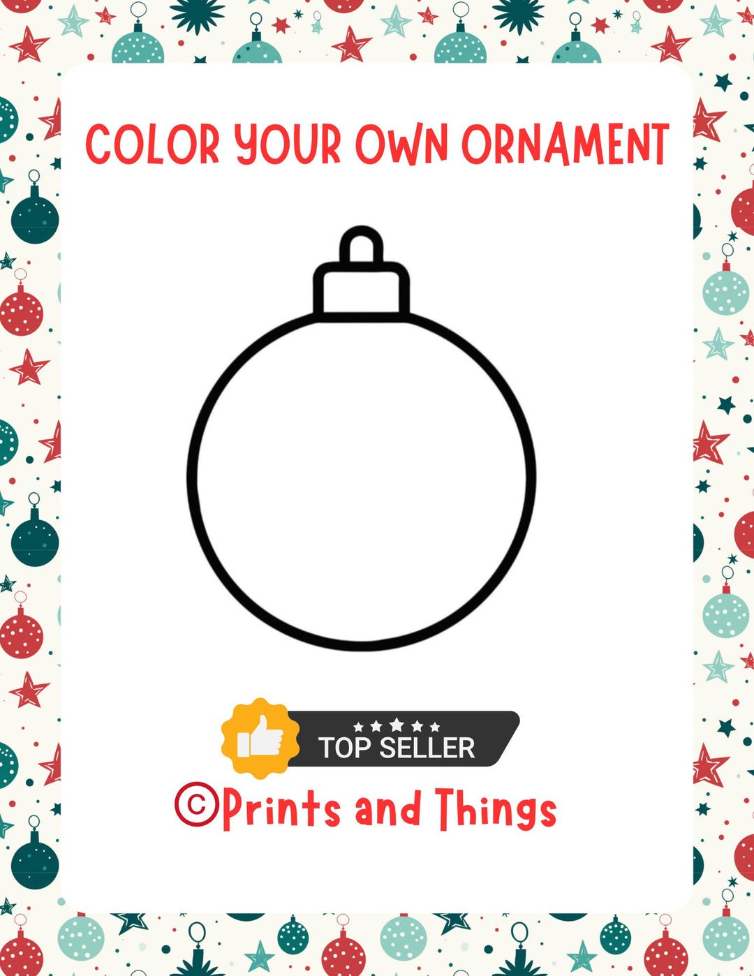 Childrens Design Color Christmas Holiday Ornament, Kids Blank Coloring ...