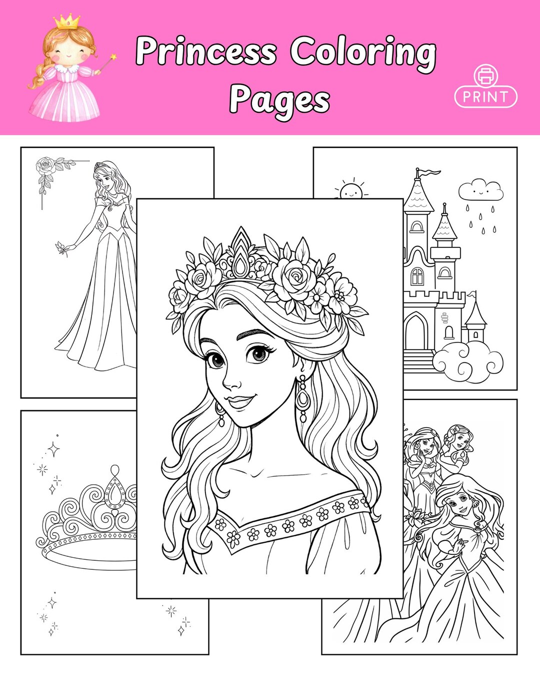 Pink Princess Girls Coloring Pages, Pretty Coloring Activity Book, Toys ...