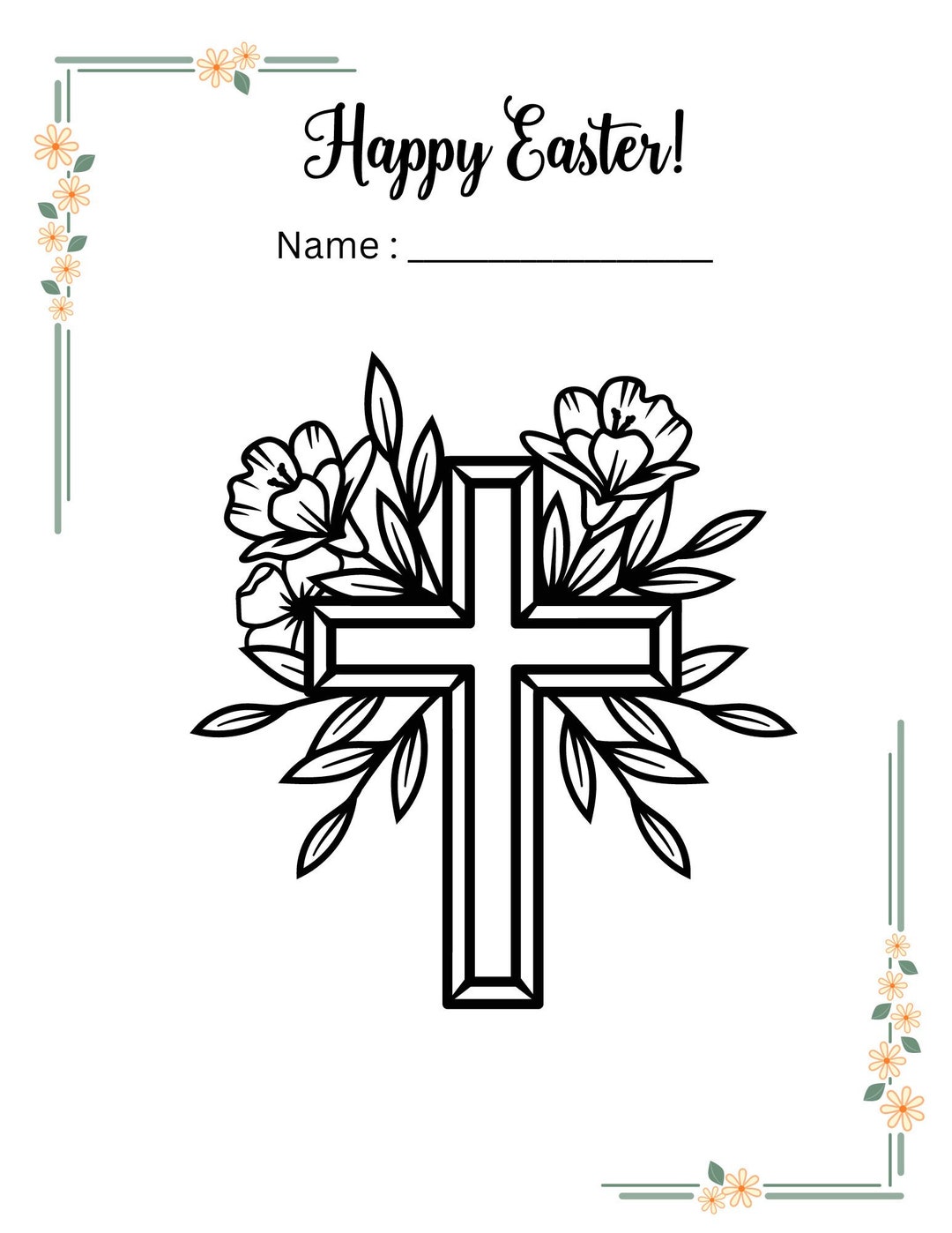 Christian Cross Easter Lent Coloring, Childrens Sunday School Coloring ...
