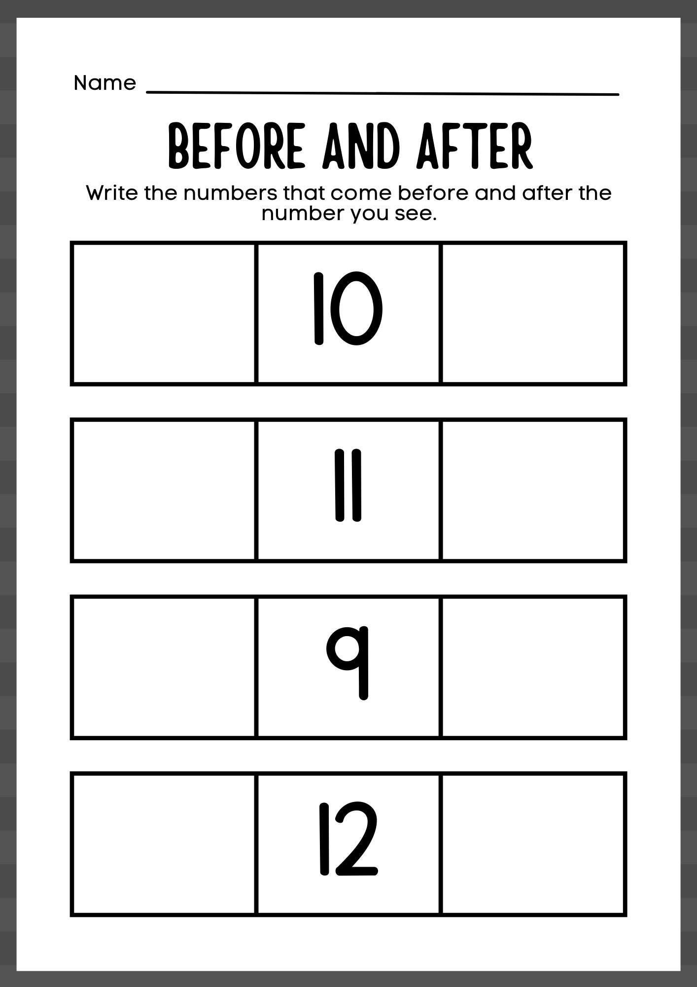 Childrens Before and After Math Numbers Worksheet, ELA Elementary ...