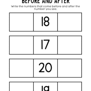 Childrens Before and After Math Numbers Worksheet, ELA Elementary ...