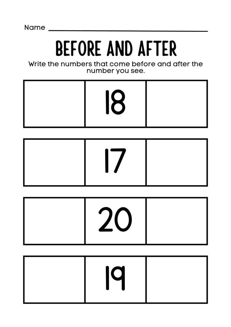 Childrens Before and After Math Numbers Worksheet, ELA Elementary ...