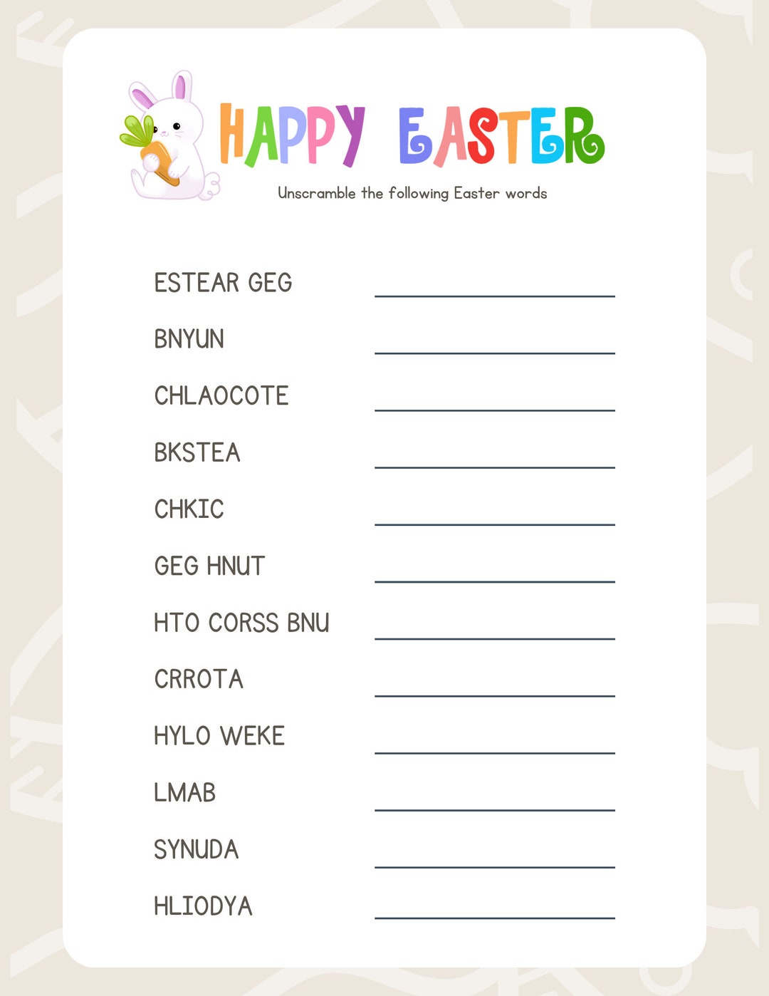 Easter Childrens Egg Word Scramble, Kids Lent Learning ELA Worksheet ...