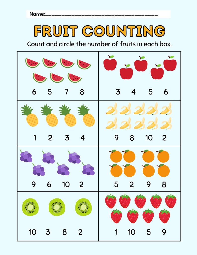 Childrens Kids Learning Page Fruit Math Counting Page, Kids Numbers ...