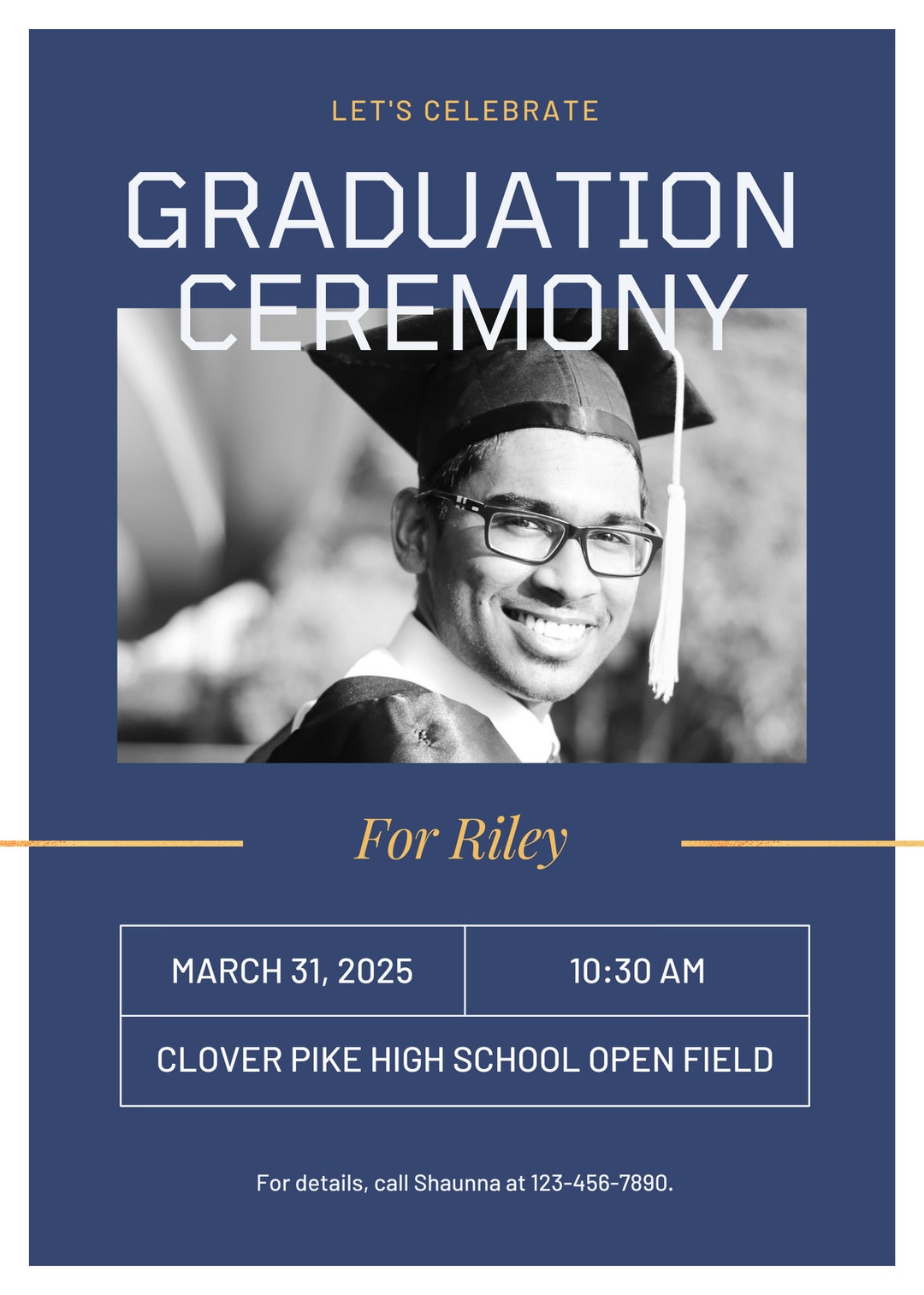 Blue White Gold Graduation Announcement - Etsy