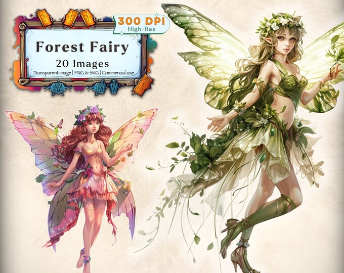 Forest Fairy Clipart Bundle: PNG & SVG Enchanted Forest Fairy Clipart ...