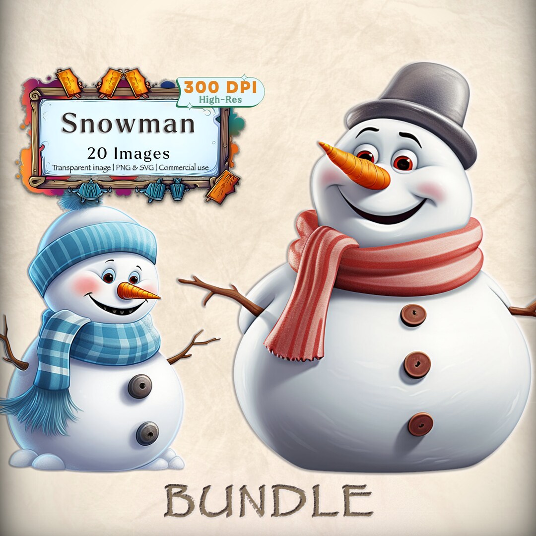 Snowman Clipart Bundle: PNG & SVG Winter Clipart Snowflake Clipart ...