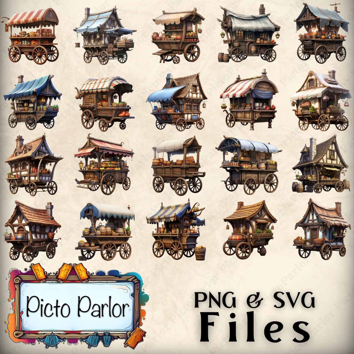 Merchant Cart Clipart Bundle: PNG and SVG Medieval Merchant Cart Image ...