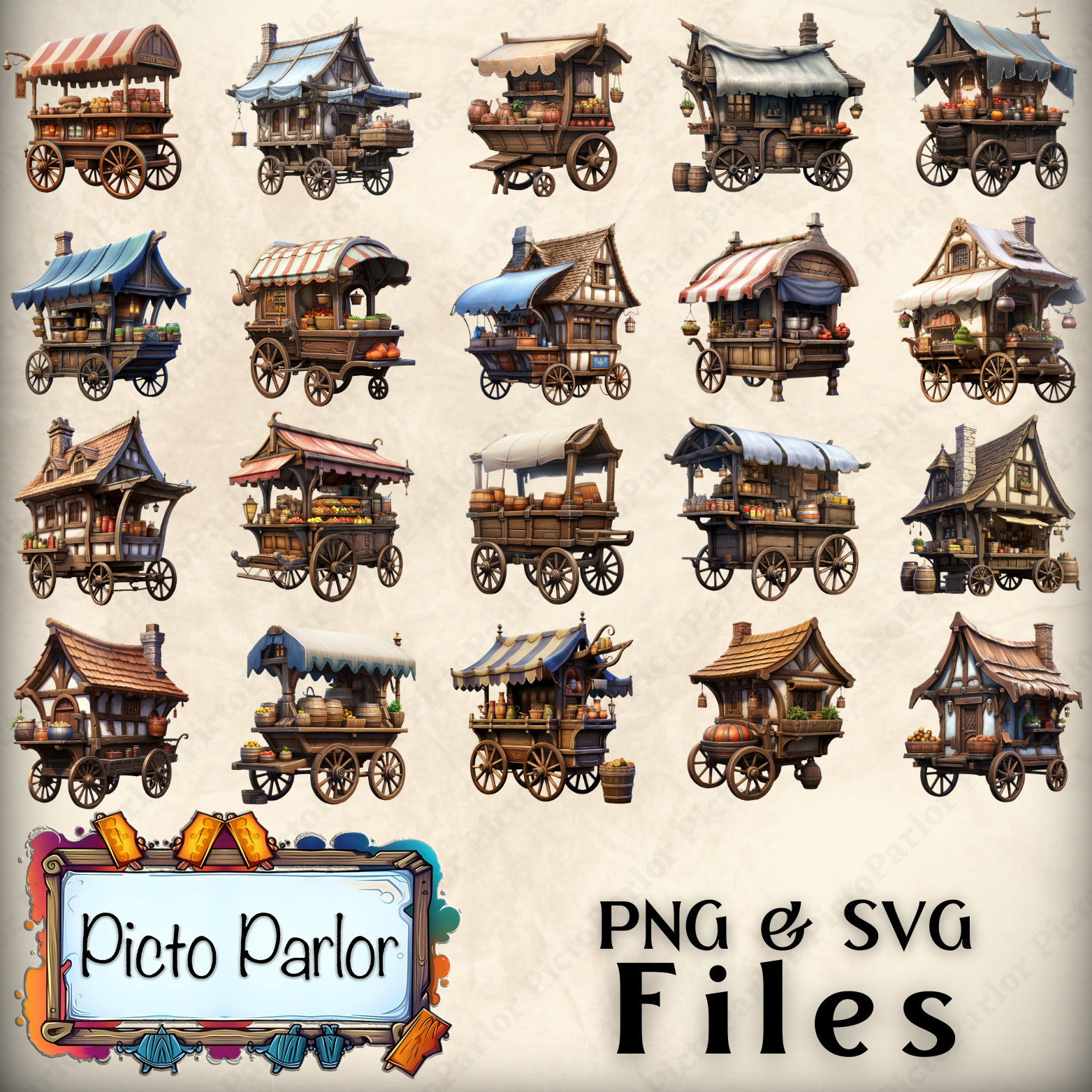 Merchant Cart Clipart Bundle: PNG and SVG Medieval Merchant Cart Image ...