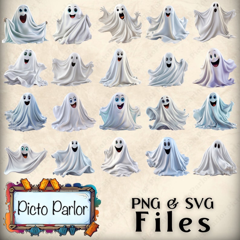 Cartoon Ghost clipart bundle: PNG and SVG bedsheet ghost cartoon horror ...