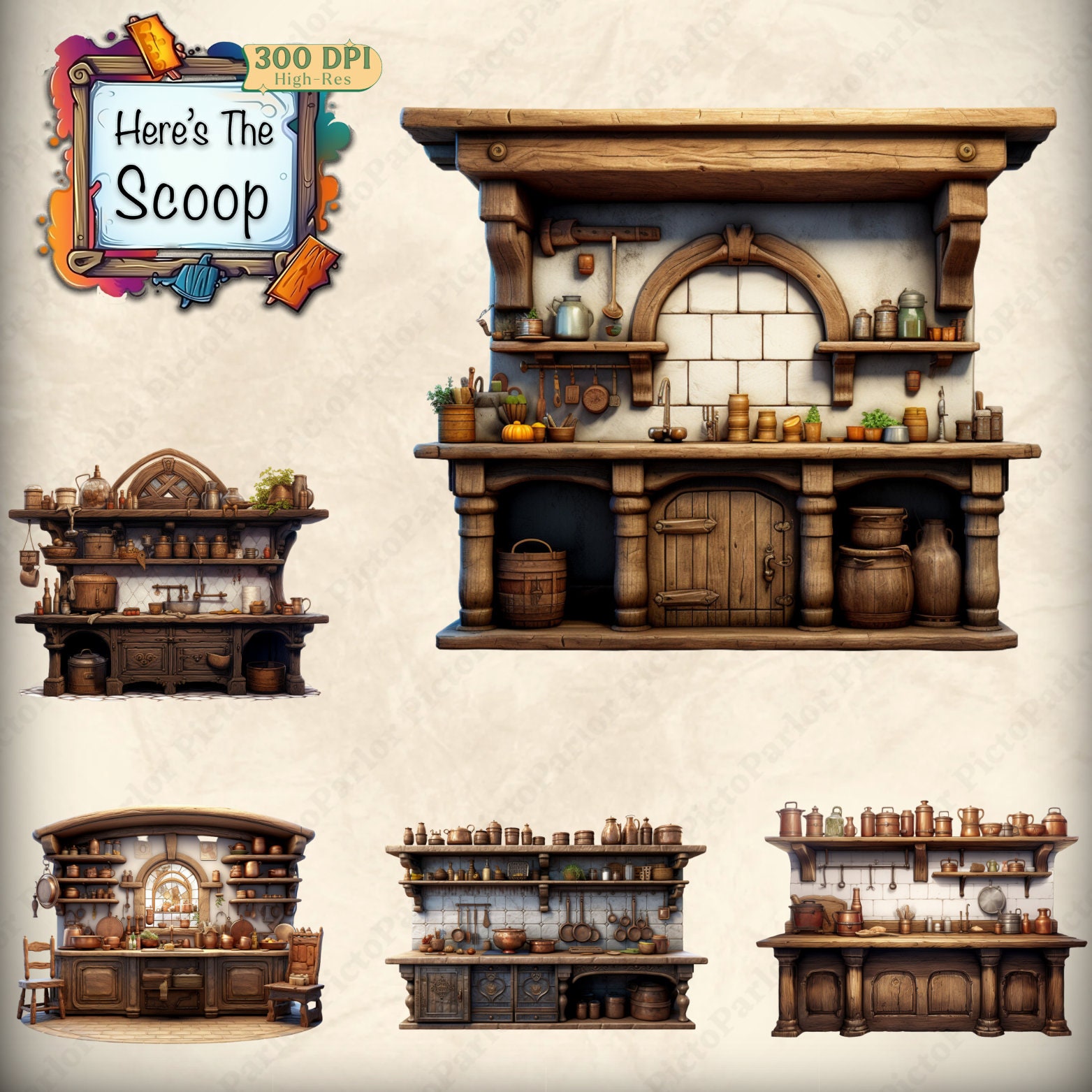 Medieval Kitchen Clipart Bundle: PNG and SVG Medieval Style Kitchen ...