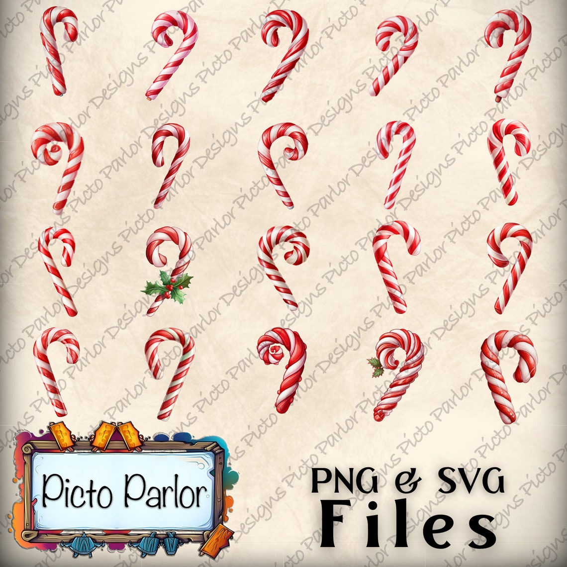 Candy Cane Clipart Bundle: PNG & SVG Christmas Candy Cane Seasonal ...