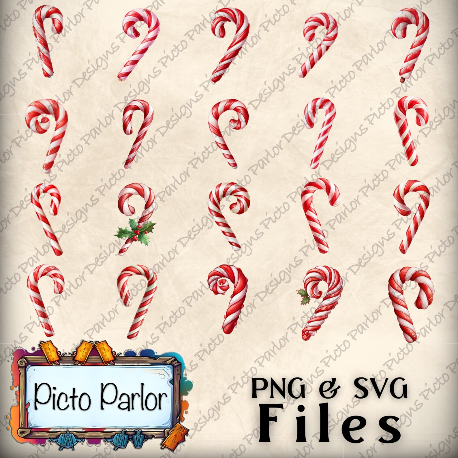 Candy Cane Clipart Bundle: PNG & SVG Christmas Candy Cane Seasonal ...