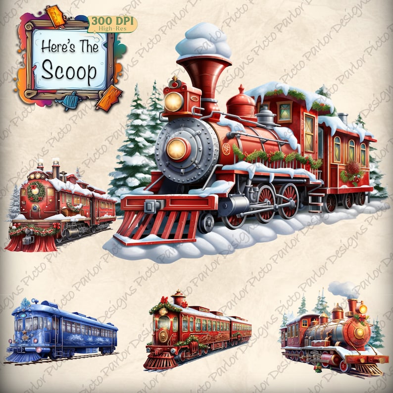 Winter Christmas Train Clipart Bundle: PNG & SVG Christmas Seasonal ...