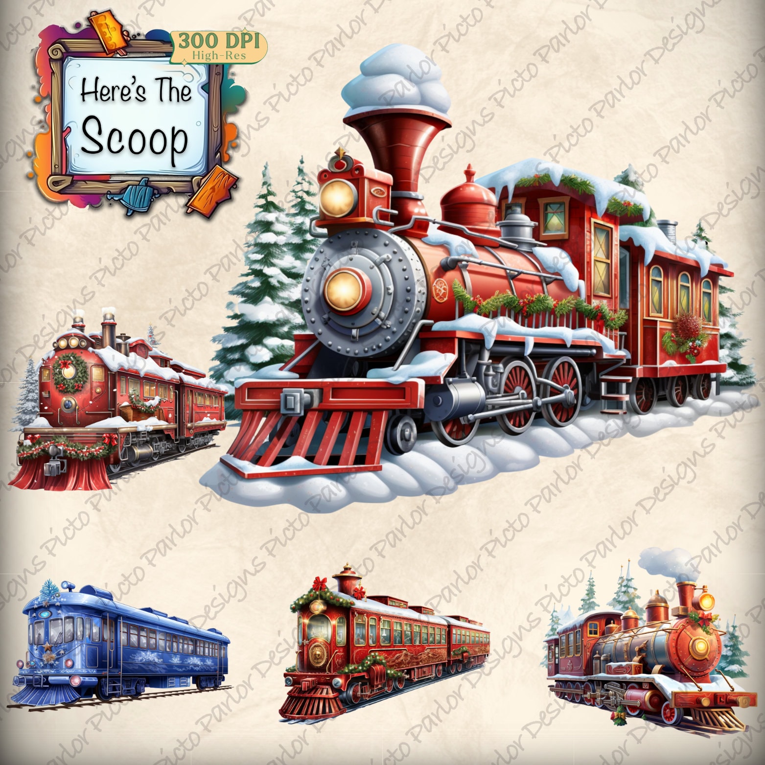 Winter Christmas Train Clipart Bundle: PNG & SVG Christmas Seasonal ...