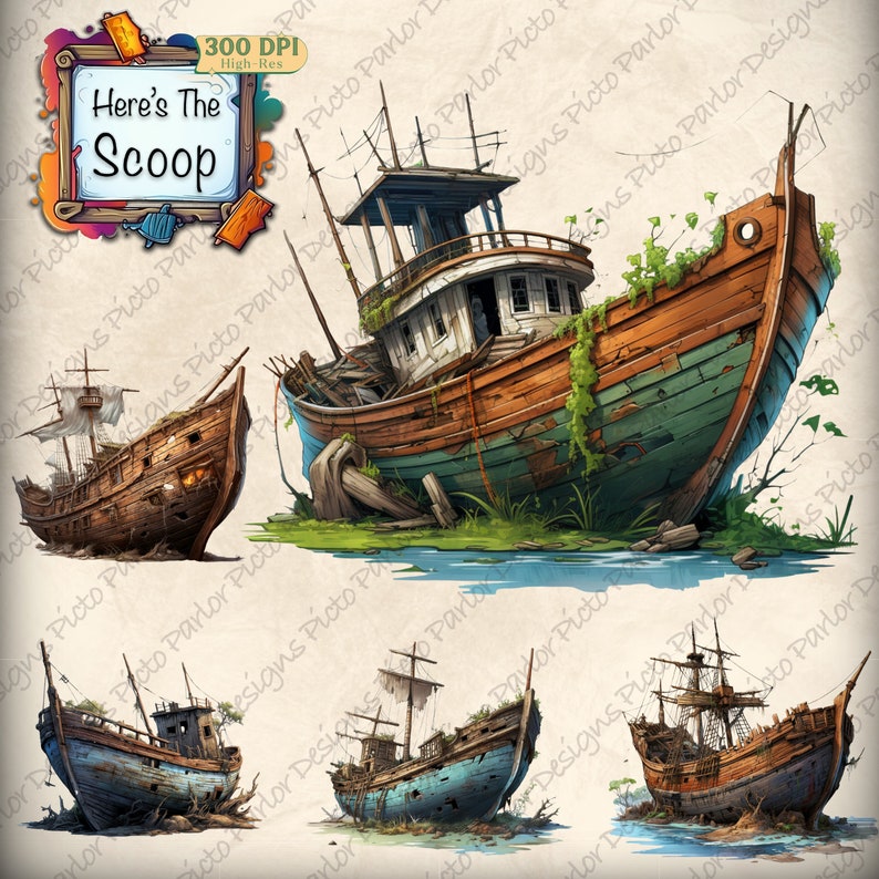 Shipwreck Clipart Bundle: PNG & SVG Abandoned Ship Clipart Aquatic ...