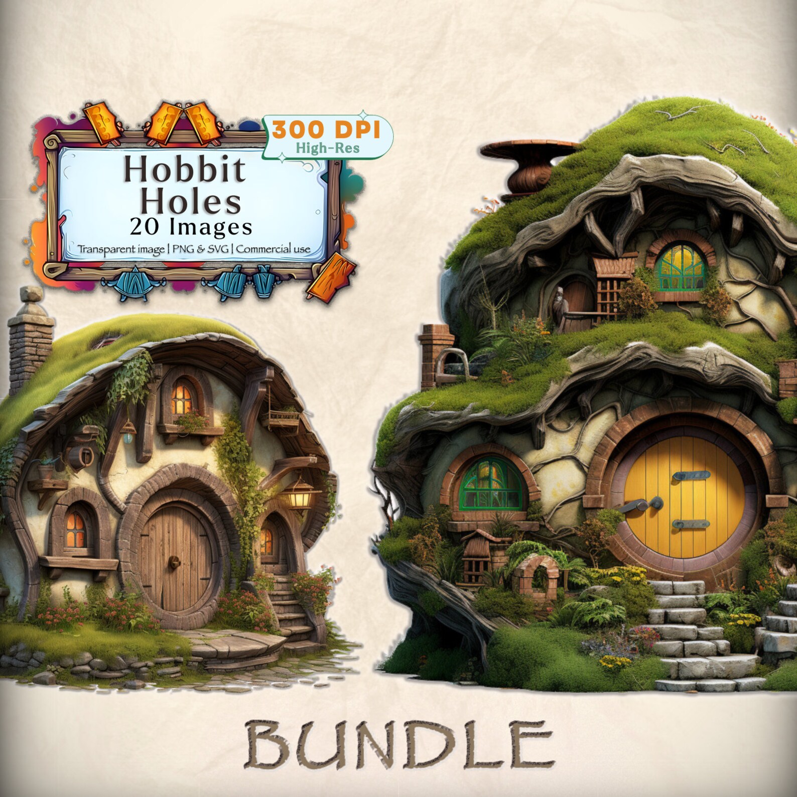 Hobbit Hole Clipart Bundle: PNG and SVG Fairy Tale Hobbit Clipart ...