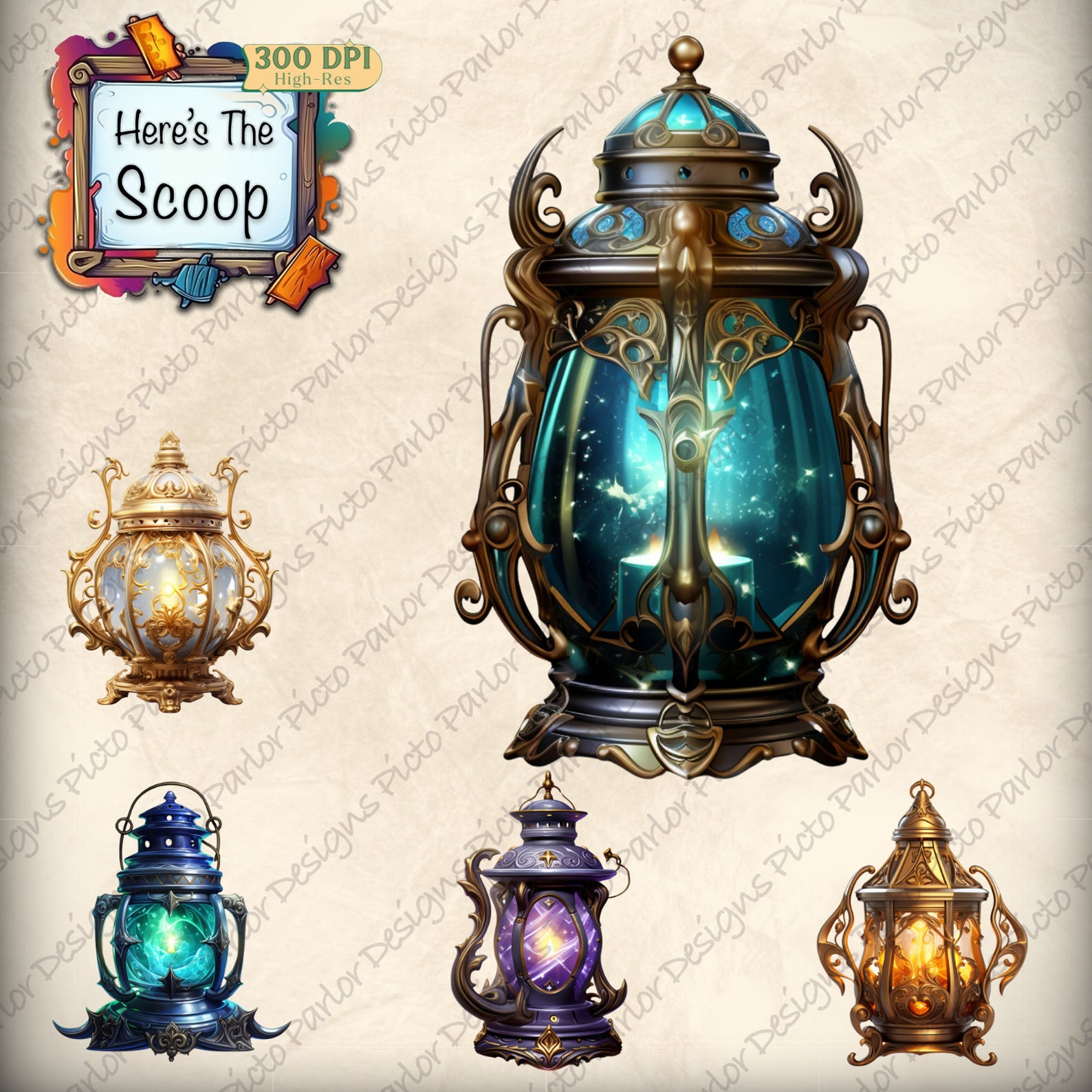 Magical Lantern Clipart Bundle: PNG & SVG Magical Clipart Fantasy ...