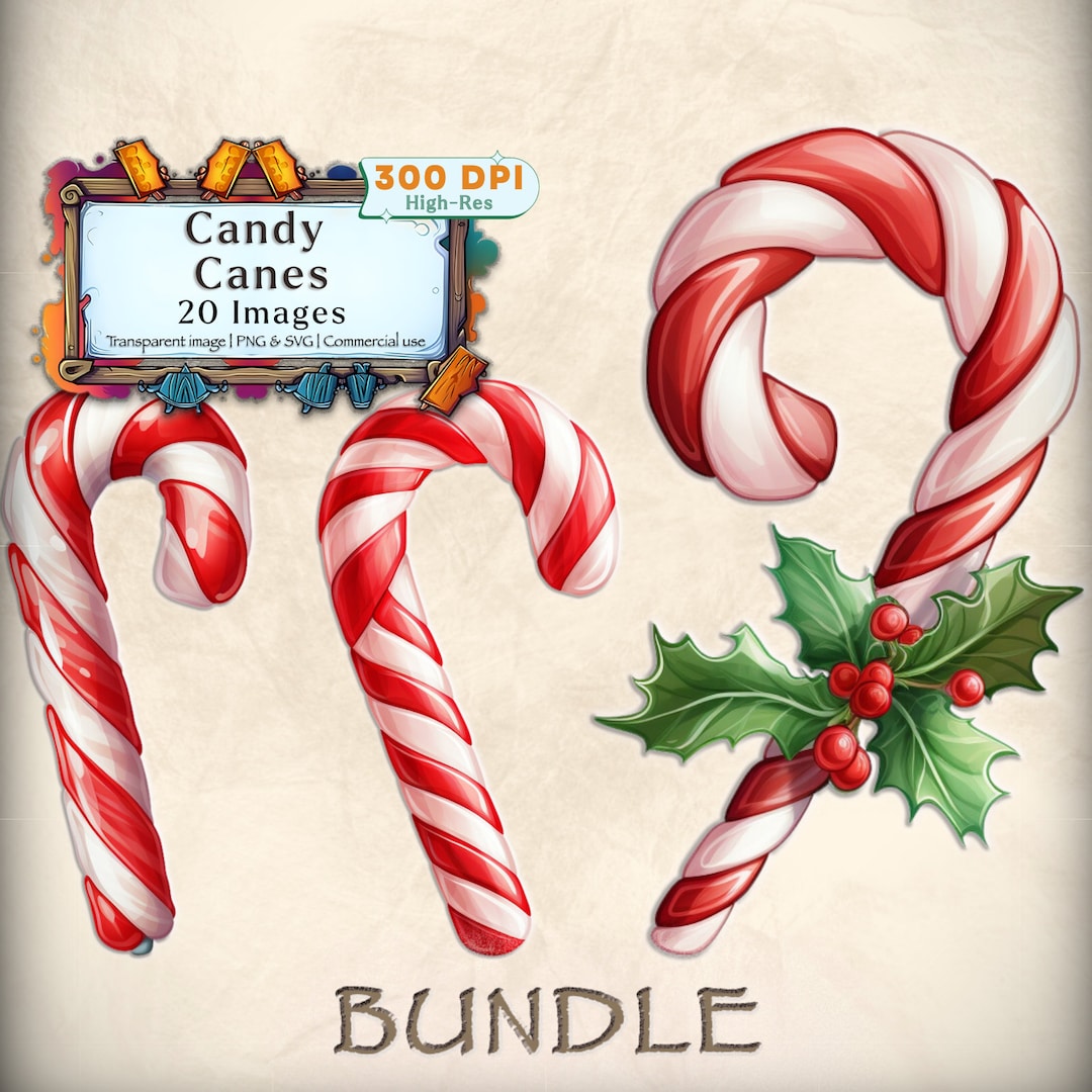 Candy Cane Clipart Bundle: PNG & SVG Christmas Candy Cane Seasonal ...