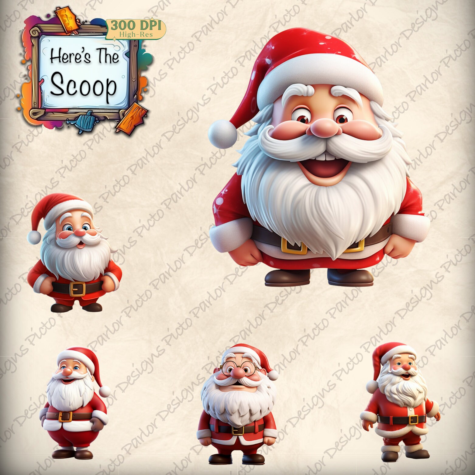 Cartoon Santa Clause Clipart Bundle: PNG & SVG Seasonal Clipart ...