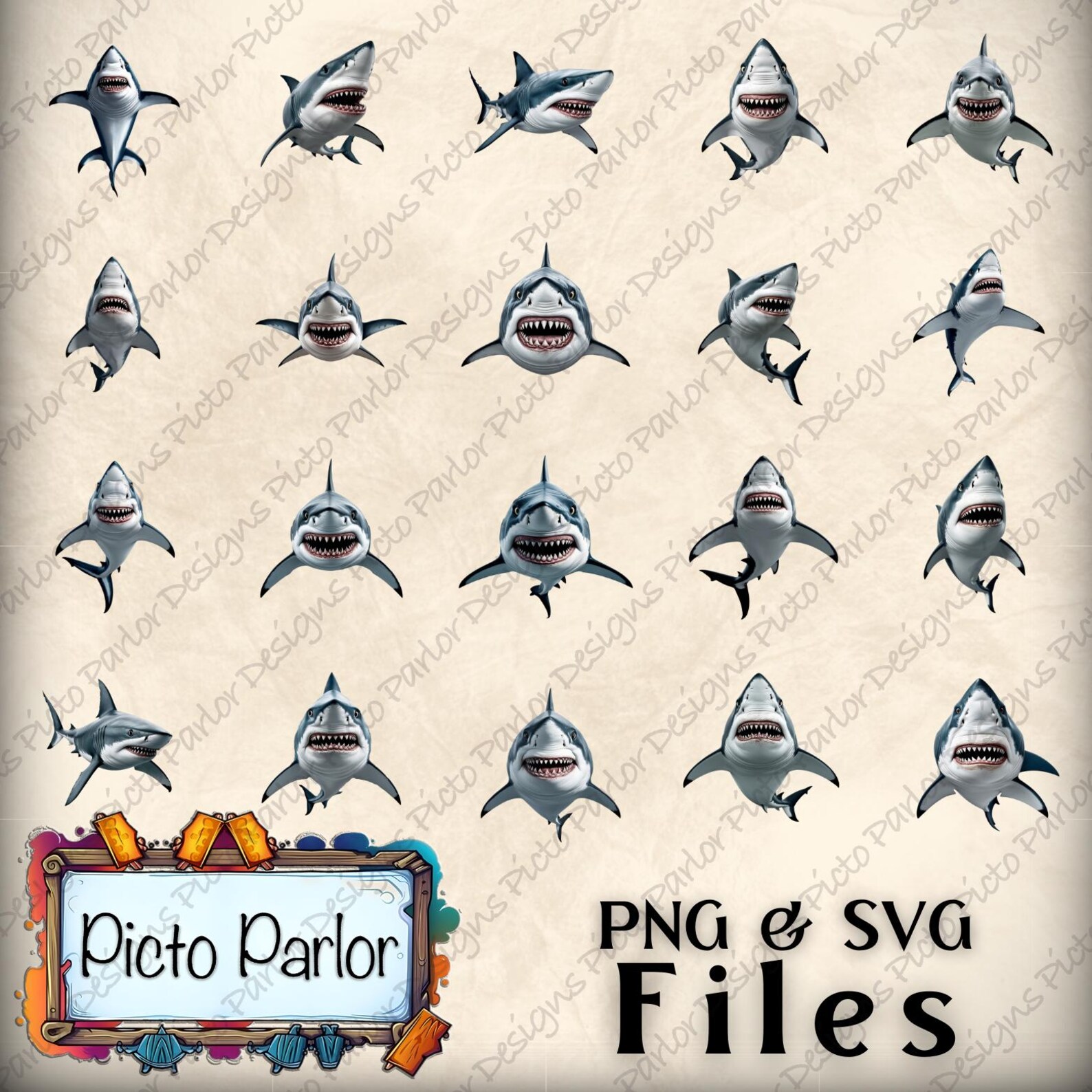 Shark Clipart Bundle: PNG & SVG Watercolor Shark Clipart, Ocean ...
