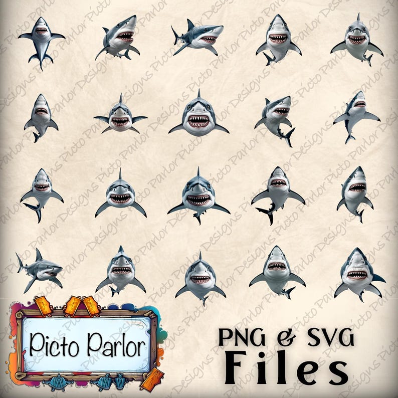 Shark Clipart Bundle: PNG & SVG Watercolor Shark Clipart, Ocean ...