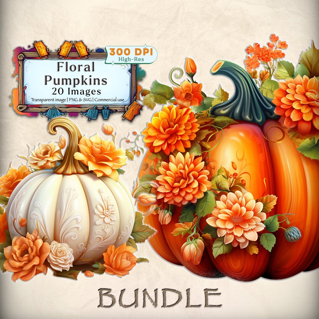 Floral Pumpkin Clipart Bundle: PNG & SVG Floral Clipart Halloween ...