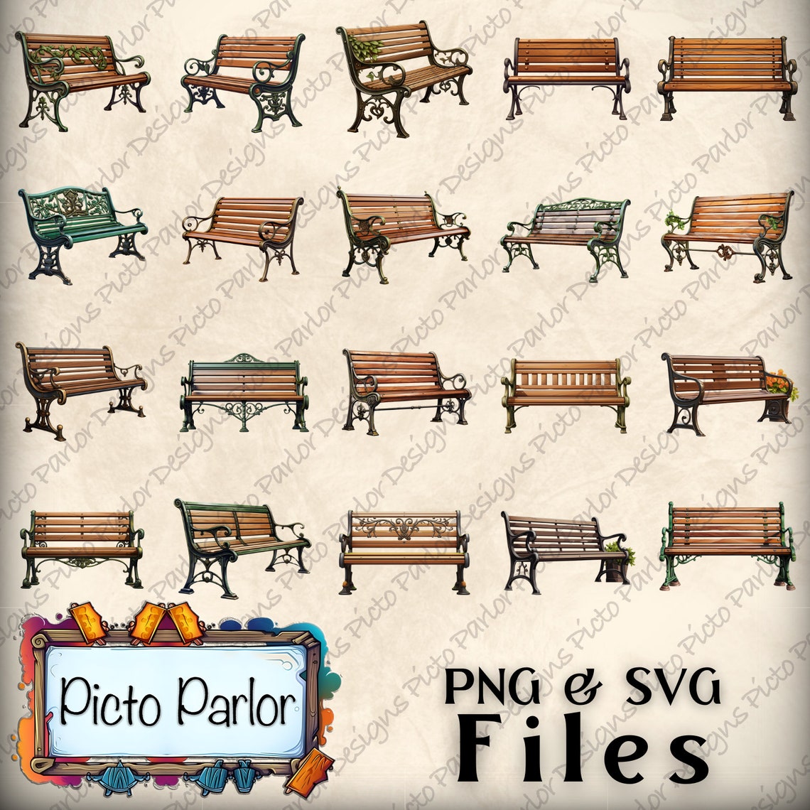 Park Bench Clipart Bundle: PNG & SVG Rural Clipart New York Park Bench ...