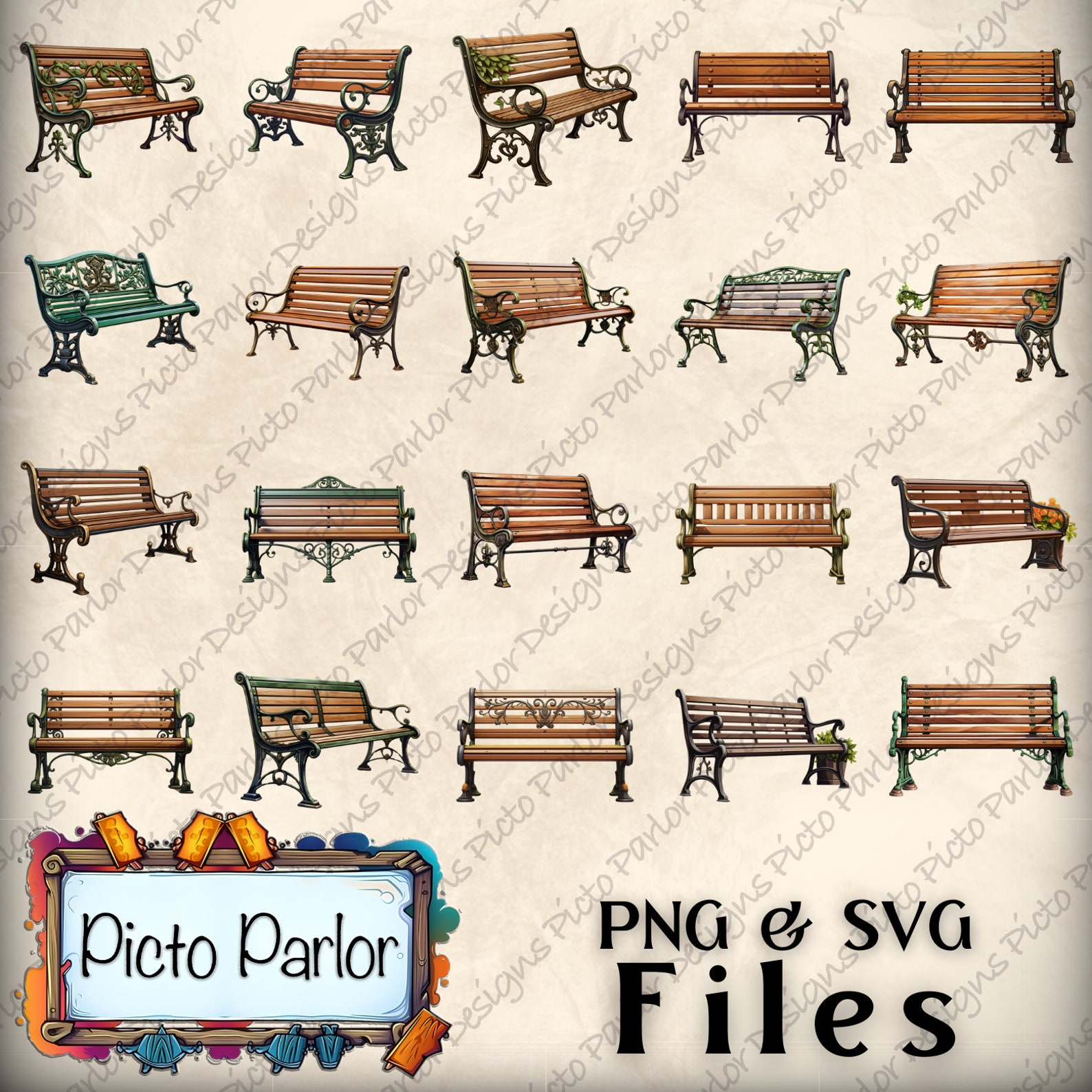 Park Bench Clipart Bundle: PNG & SVG Rural Clipart New York Park Bench ...