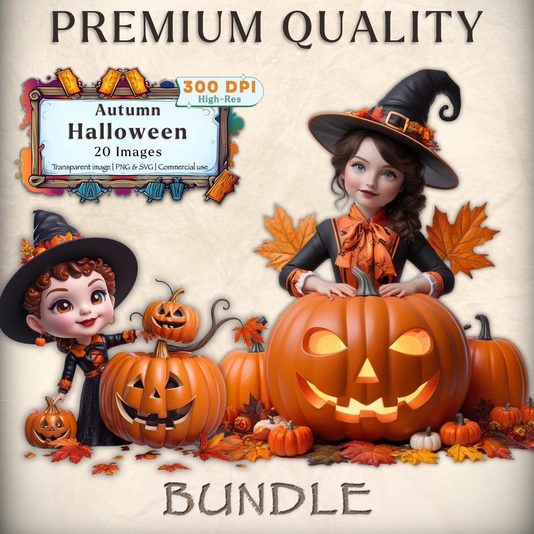 Autumn Halloween Clipart Bundle: PNG & SVG Spooky Fall Illustrations ...