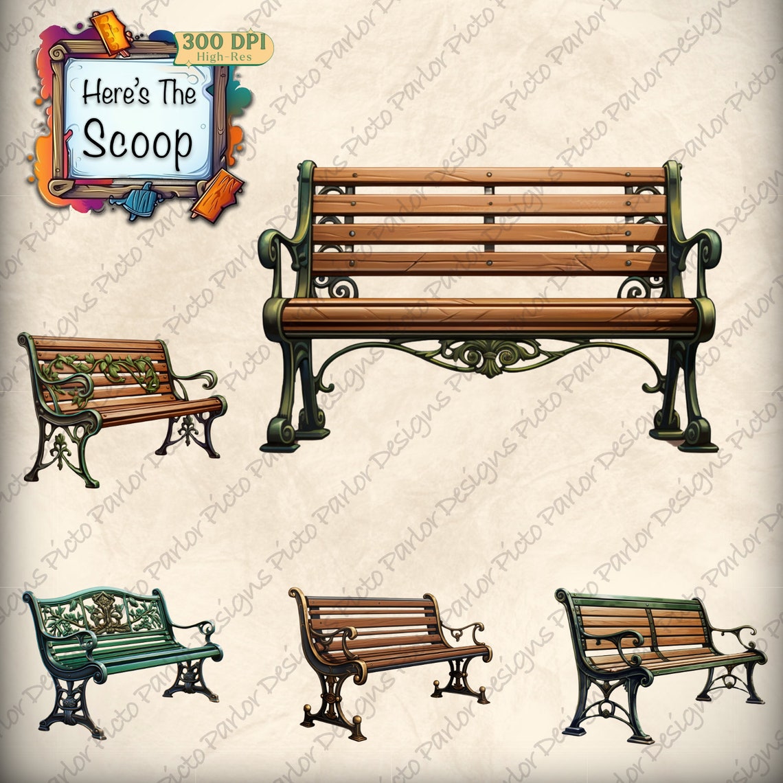 Park Bench Clipart Bundle: PNG & SVG Rural Clipart New York Park Bench ...