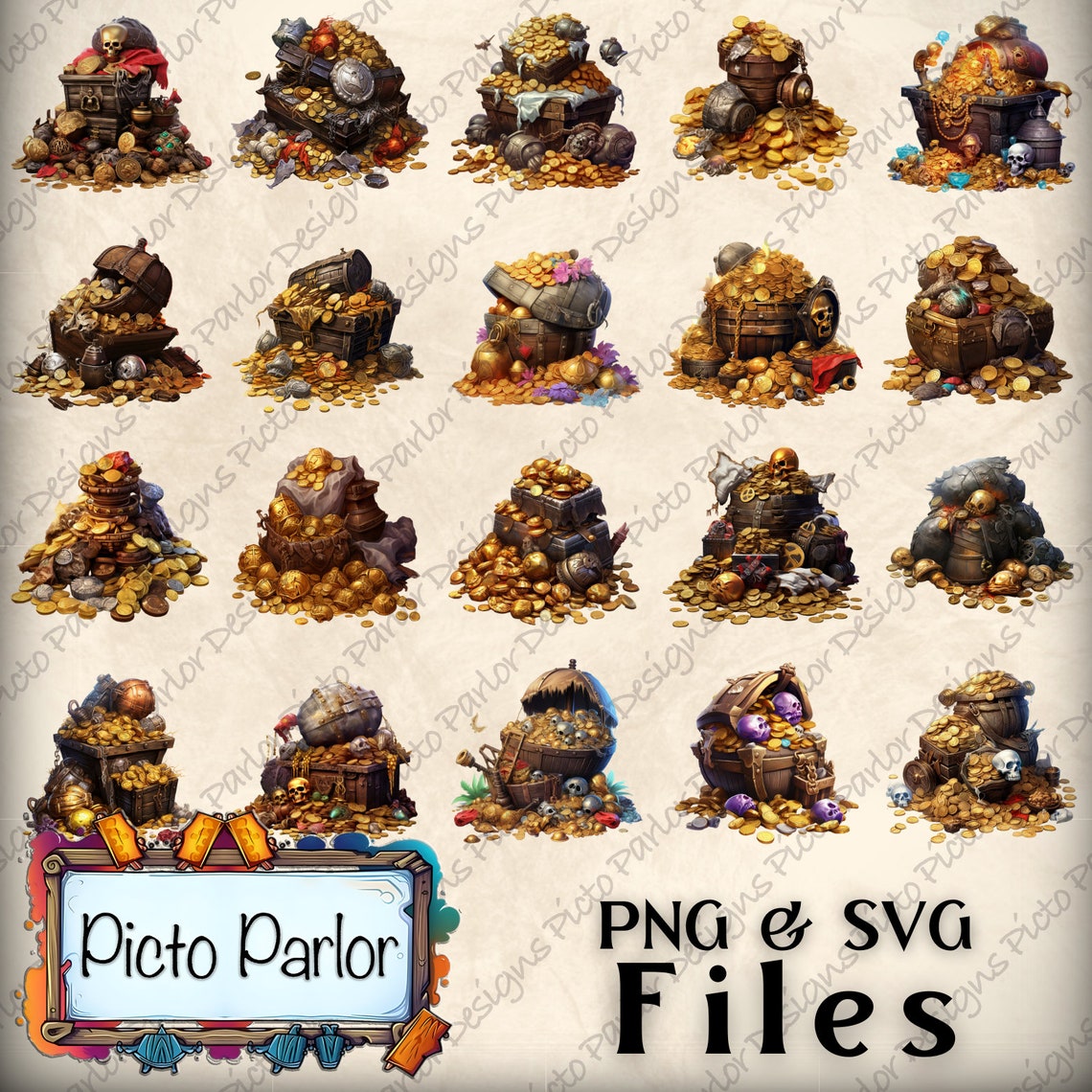 Pirate Treasure Clipart Bundle: PNG & SVG Prate Booty Clipart Loot ...