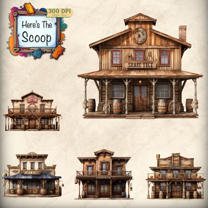 Western Saloon Clipart Bundle: PNG and SVG Western Style Clipart Wild ...
