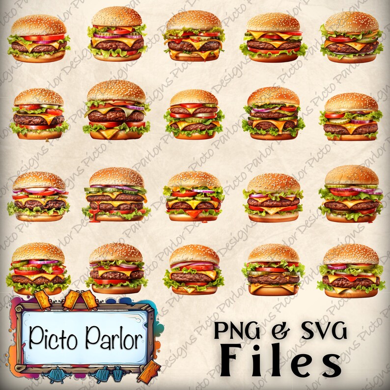 Cheese Hamburger Clipart Bundle: PNG & SVG Food Clipart Cheeseburger ...