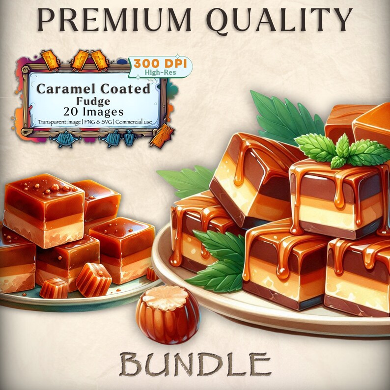 Caramel-coated Fudge Clipart Bundle: PNG & SVG Delicious Dessert ...