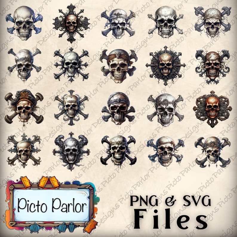 Skull and Crossbones Clipart Bundle: PNG & SVG Pirate Clipart Marauder ...