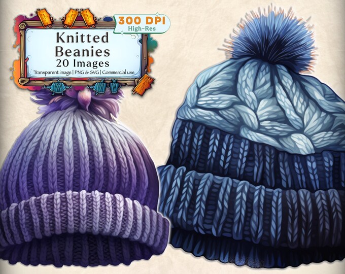 Knitted Beanie Hat Clipart Bundle: PNG & SVG Winter Hat Clipart ...
